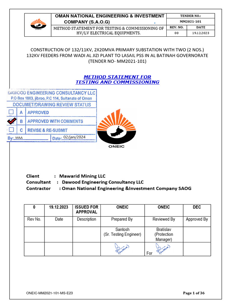 23-ONEIC-MM2021-101-MS-E23-A4 MS For Testing and Commissioning Works ...