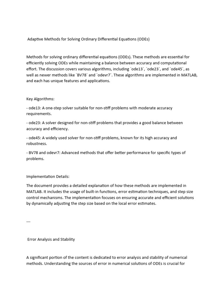 Adaptive Methods For Solving Ordinary Differential Equations Pdf