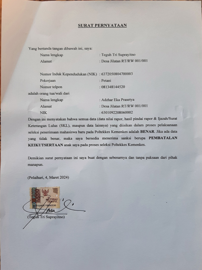 Surat Keterangan Adzhar | PDF