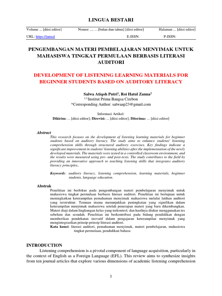 Jurnal Listening_Salwa & Roi_Sasing 6A | PDF | Reading Comprehension | English As A Second Or ...