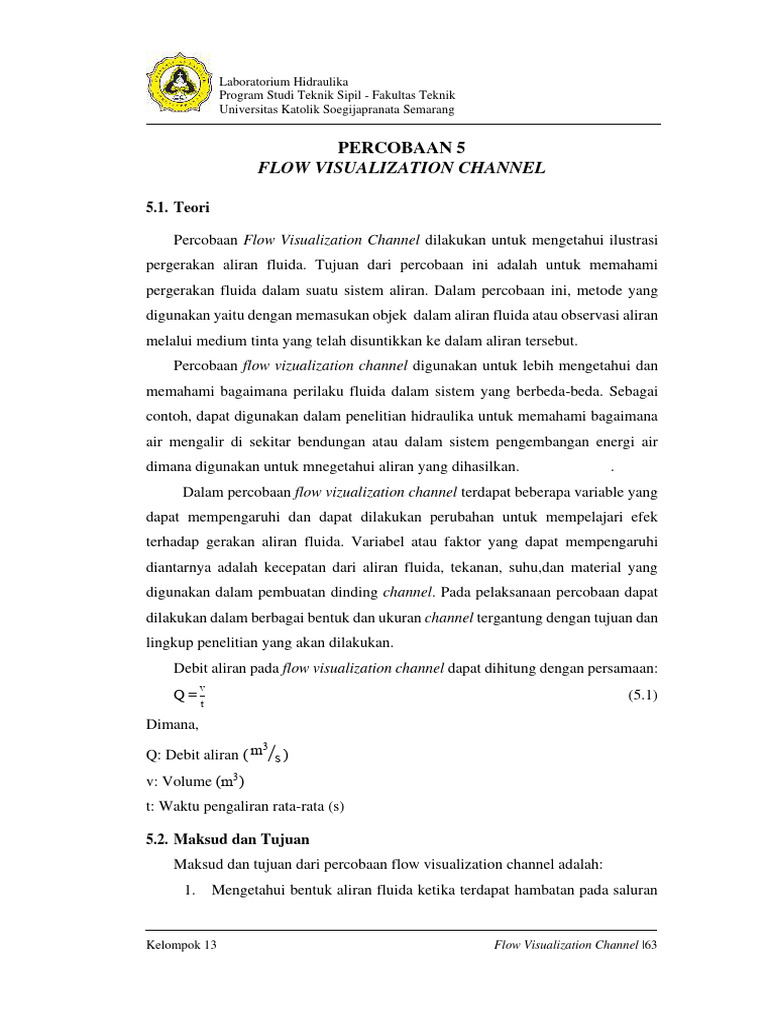 Laporan Hidraulika - Flow Visualization Channel | PDF