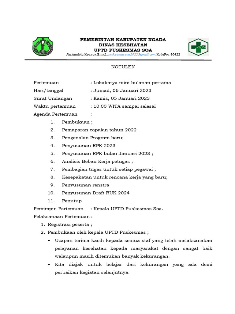 Notulen Lokmin Jan 2023 PKM Soa | PDF | Kesehatan Holistik
