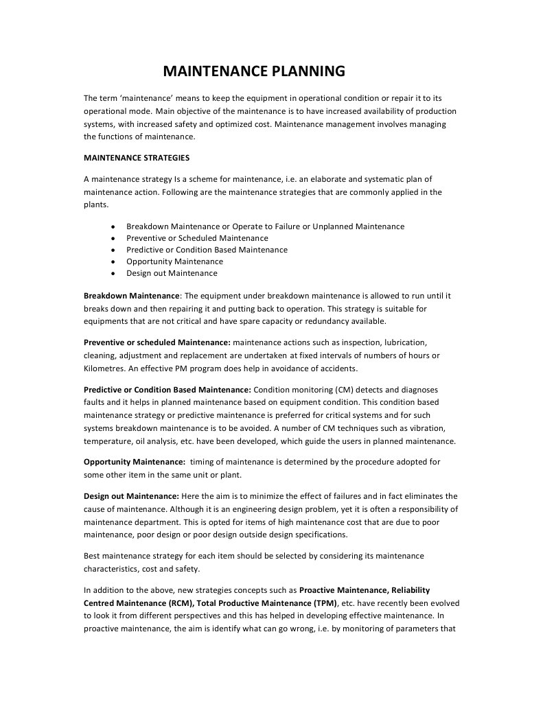Maintenance Planning | PDF | Technology & Engineering