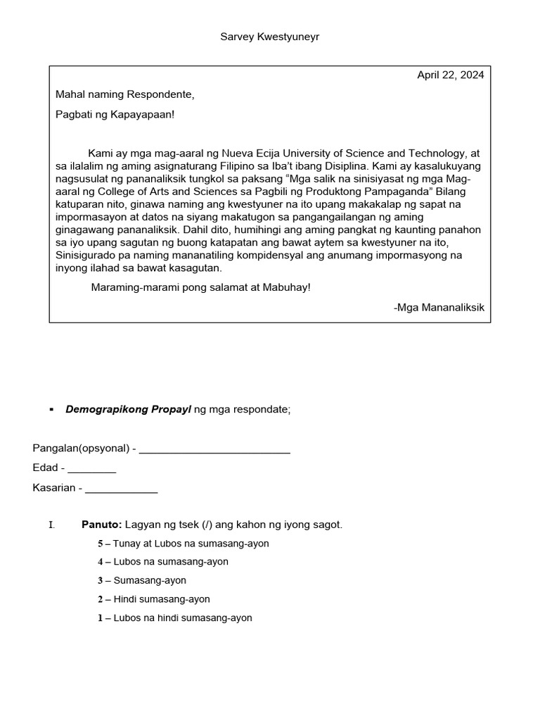 Sarvey Kwestyuneyr | PDF