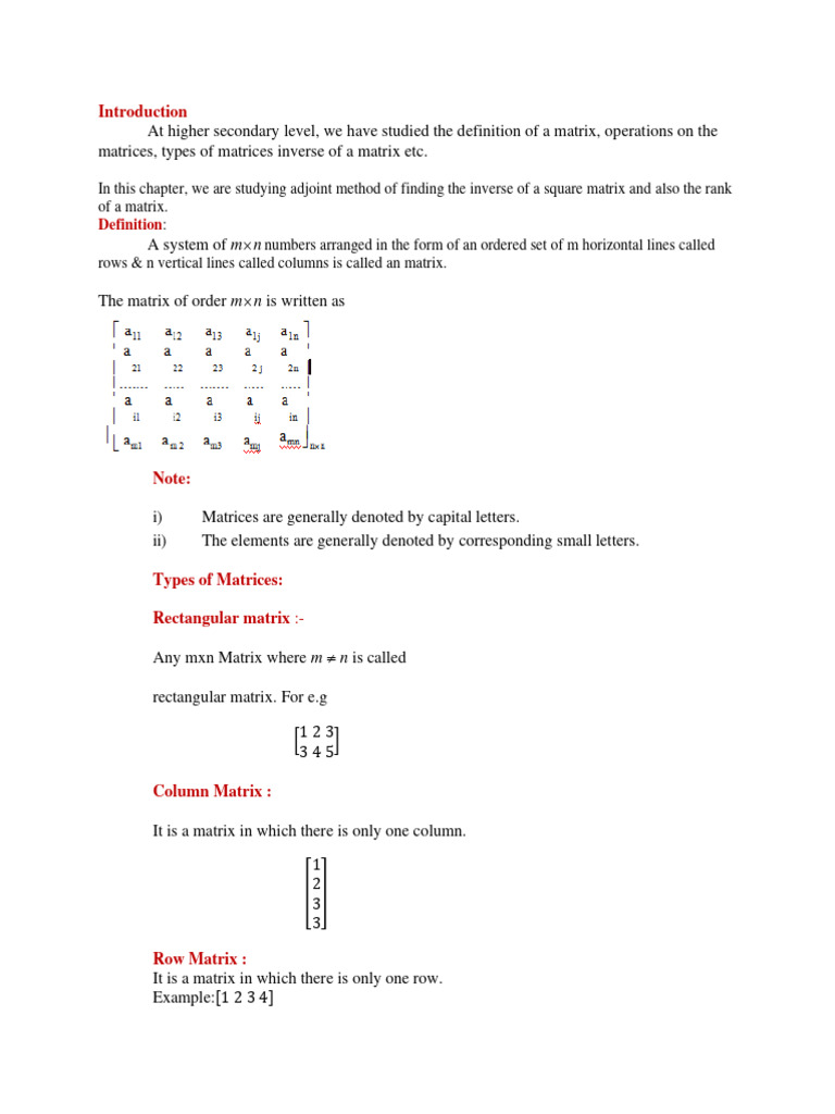 M1 Unit-I | PDF | Matrix (Mathematics) | Operator Theory