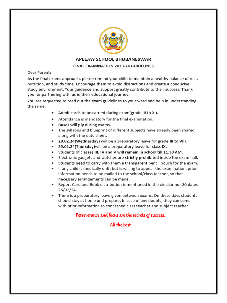 Grade 12 Final Exam Guidelines 2023-24 | PDF | Wellness