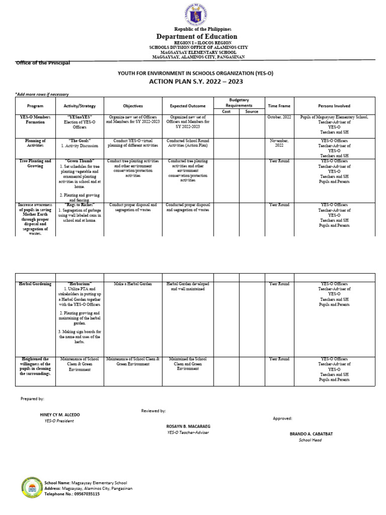 YES O Action Plan Template | PDF | Natural Environment