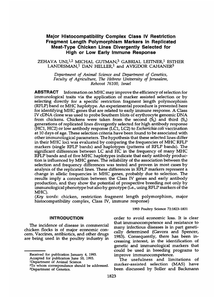 Major Histocompatibility Complex Class IV Restriction Fragment Le ...