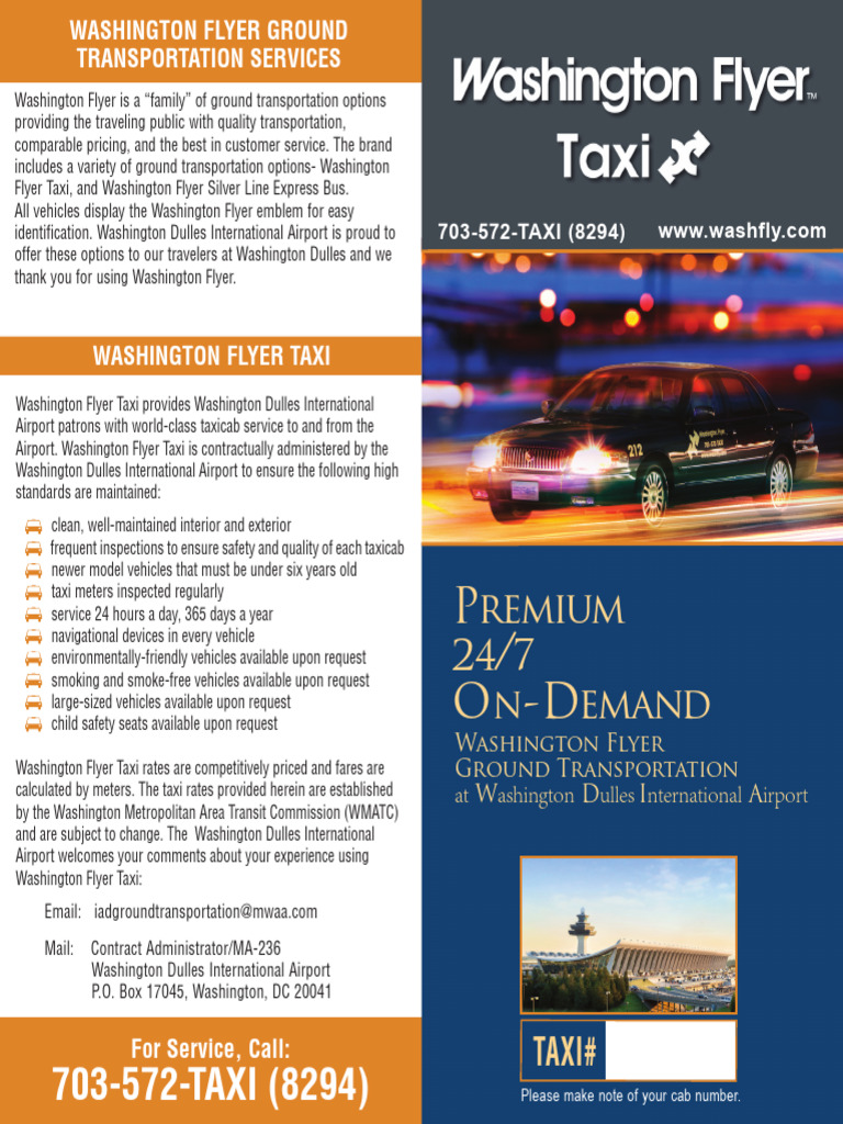Washington Flyer Taxi Brochure August 2021 | PDF | Washington | Airlines