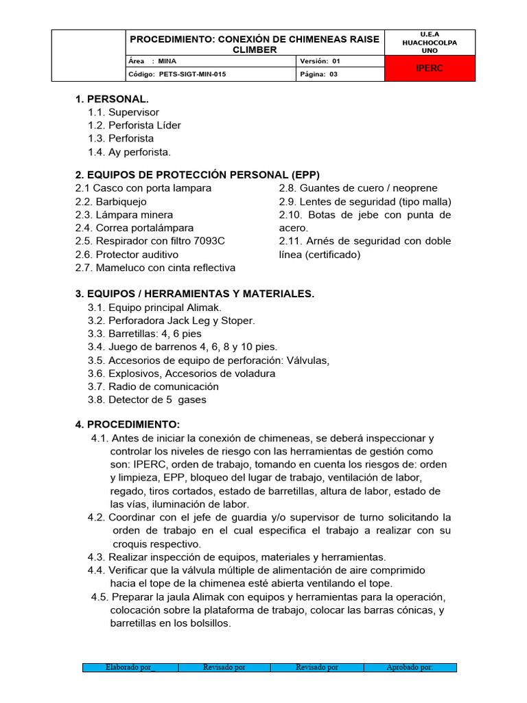 PETS-SIGT-MIN-15 CONEXIÓN DE CHIMENEAS RAISE CLIMBER - Rev | PDF | Equipo