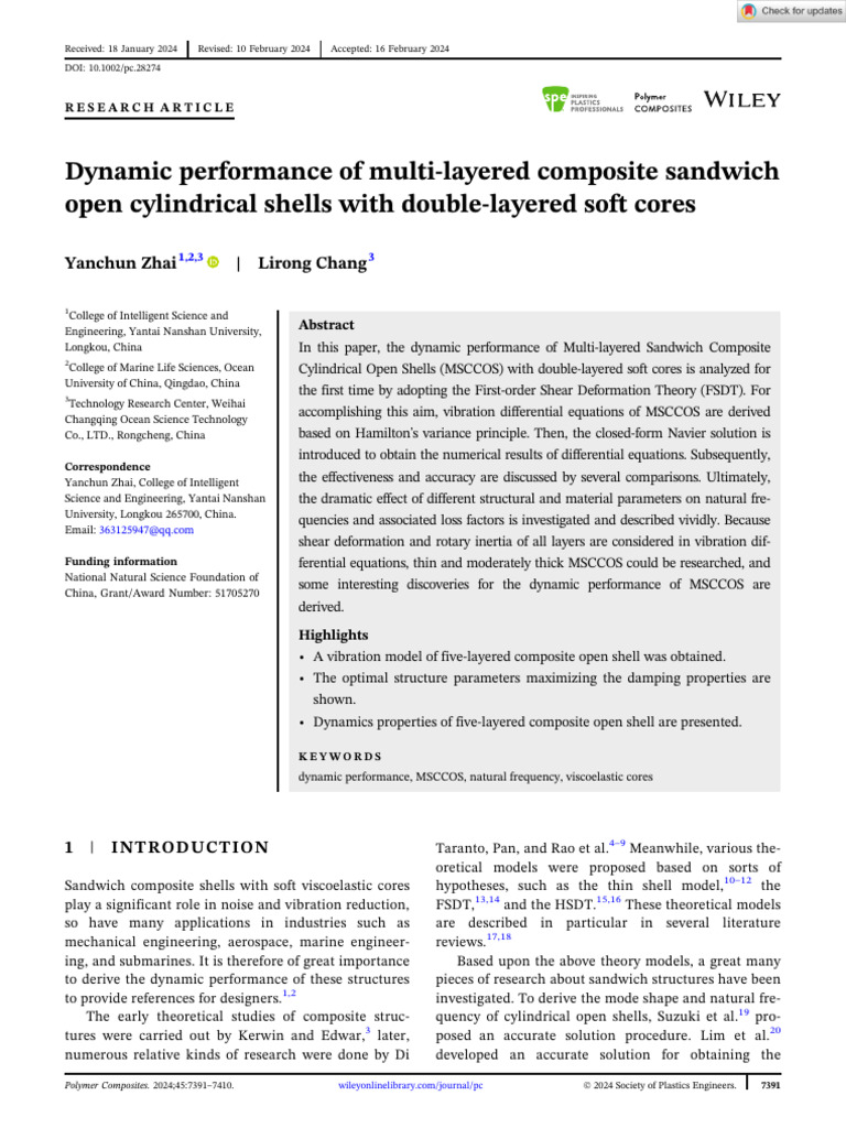 Polymer Composites - 2024 - Zhai - Dynamic Performance of Multi Layered ...