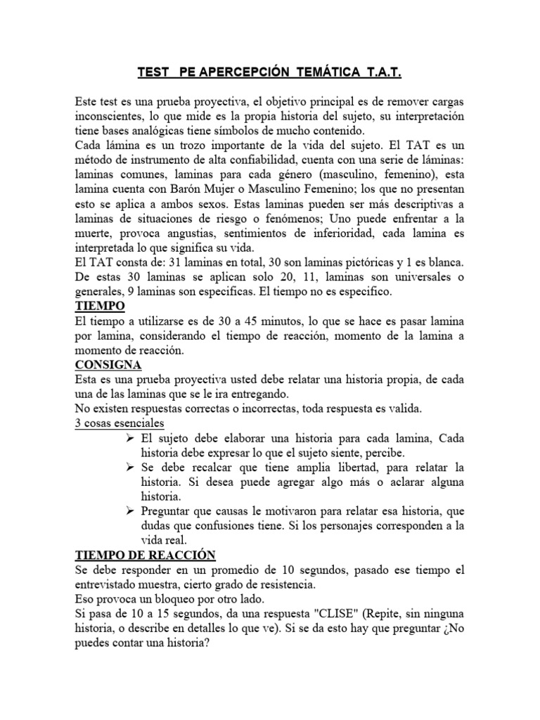 Test Pe Apercepción Temática T.A.T | PDF | Sicología