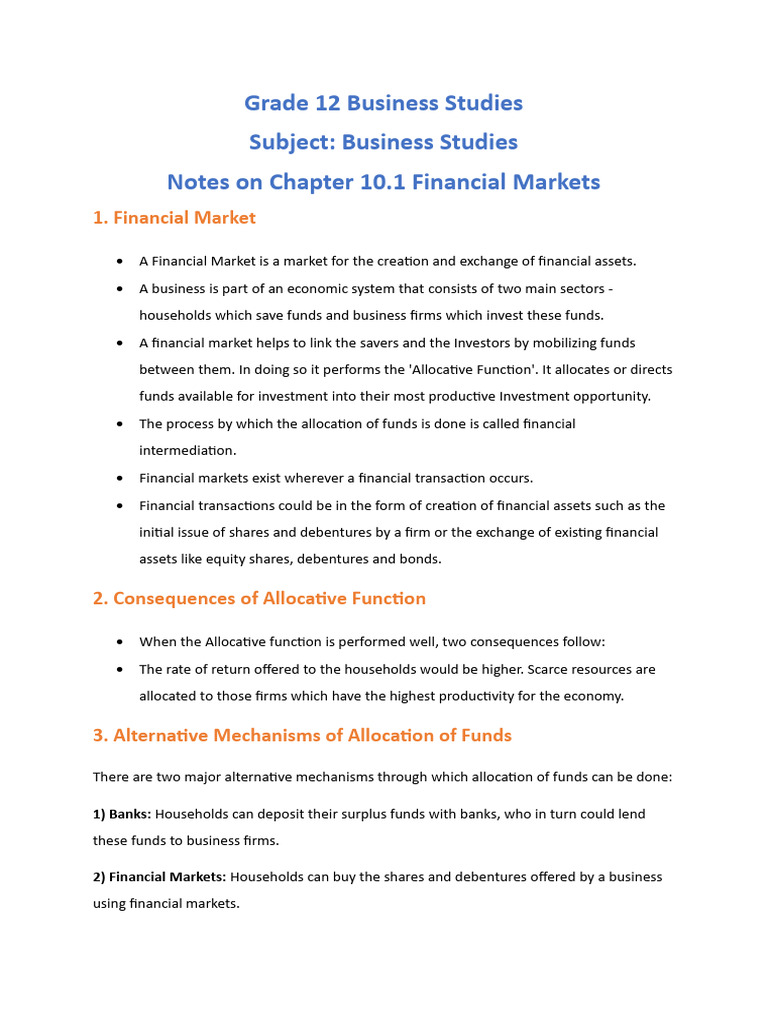 Allocative Function of Financial Markets | PDF | Financial Markets ...