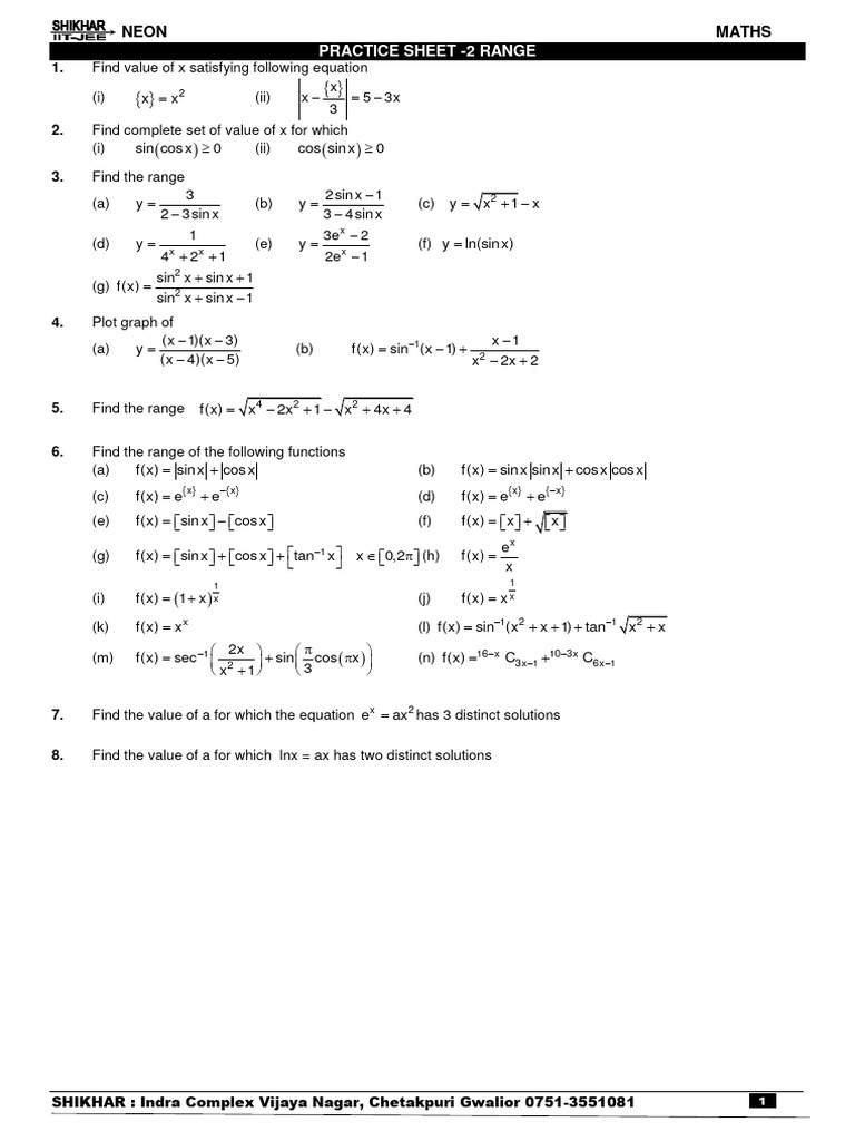Practice Sheet - 2 Range 02 .06. 2024 | PDF | Trigonometric Functions | Complex Analysis