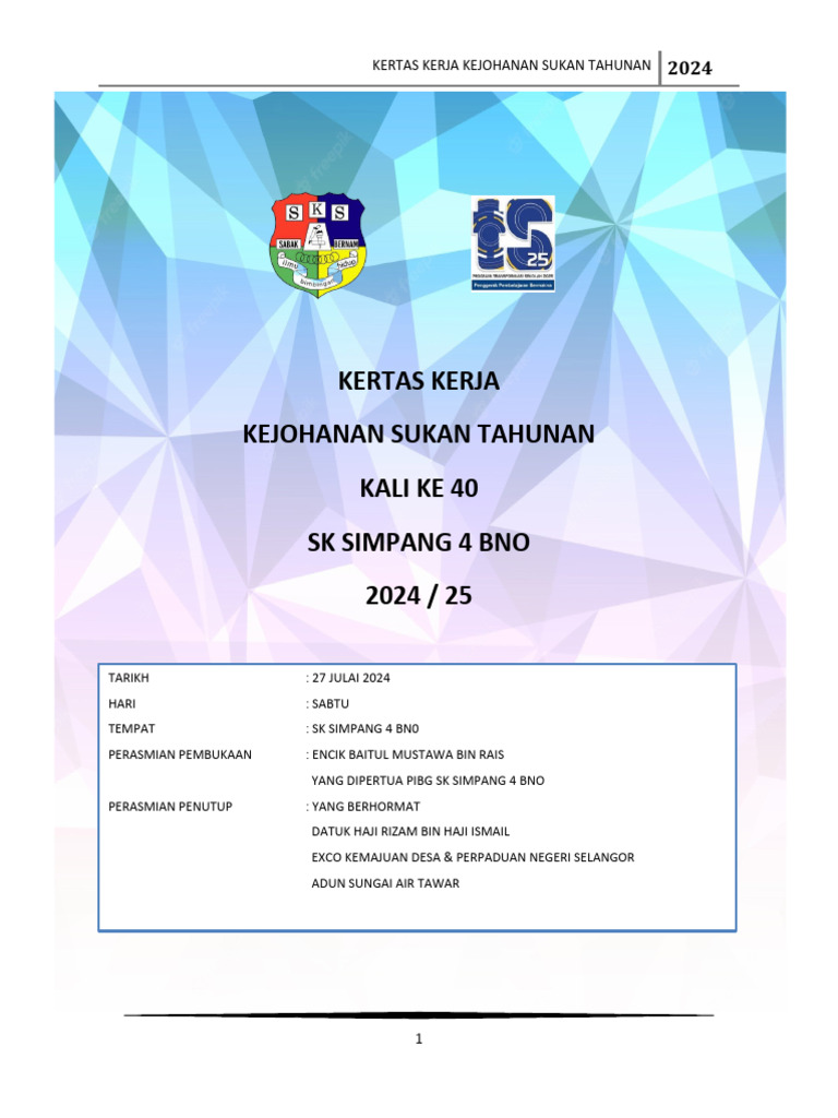 Kertas Kerja Sukan Tahun 2024 | PDF