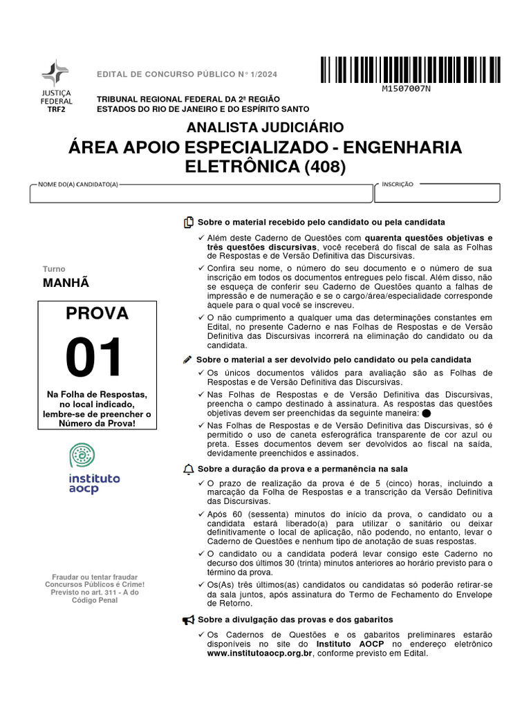 Prova Tipo 1 Eng Eletronica | PDF | MOSFET | Amplificador operacional