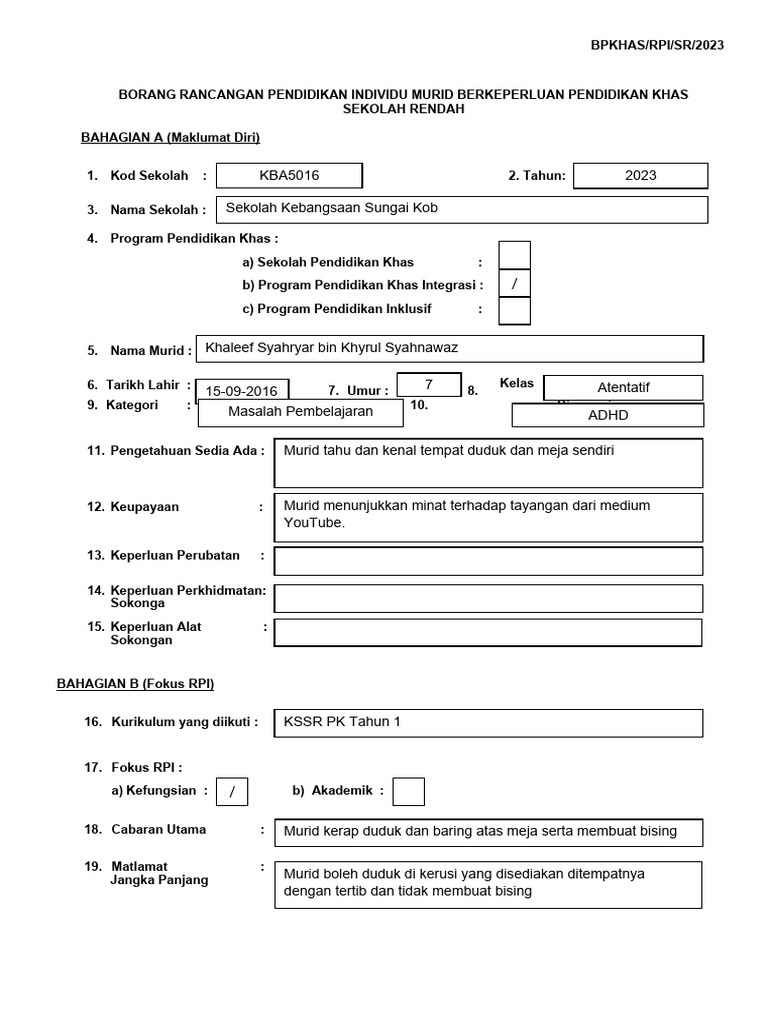 Borang RPI Khaleef | PDF