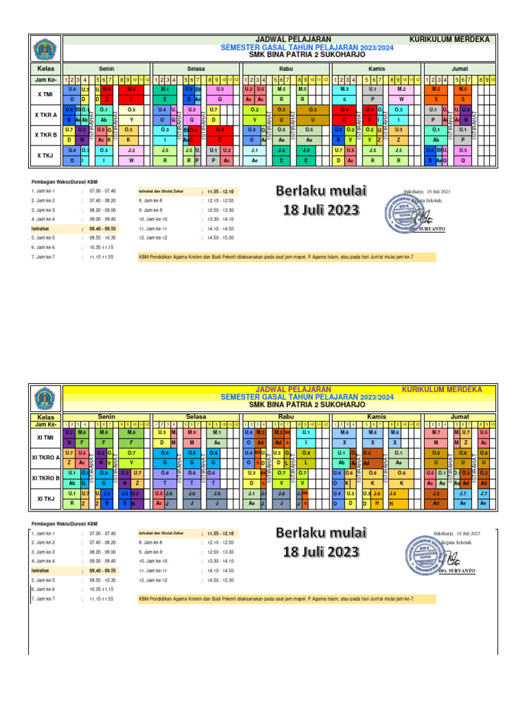 Jadwal Pelajaran Kurikulum Merdeka 2023 | PDF