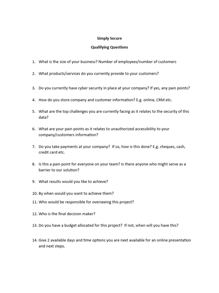 Customer - Qualifying Questions | PDF