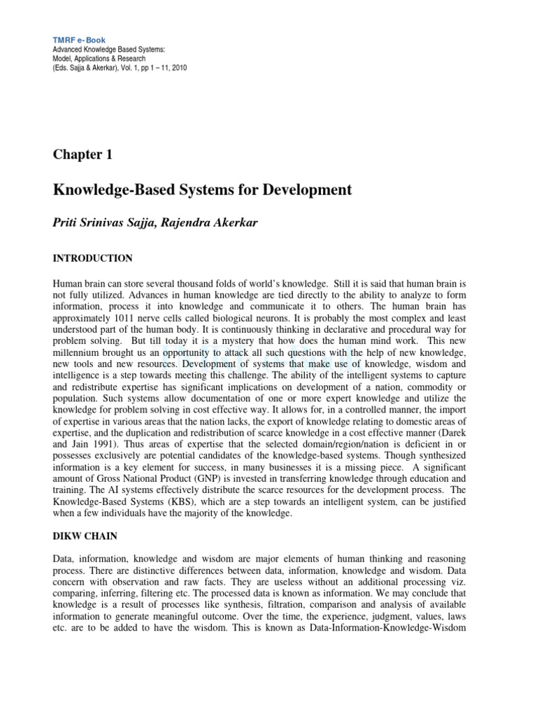 Chapter 1 Knowledge Based Systems For de | PDF | Knowledge Representation And Reasoning | Knowledge