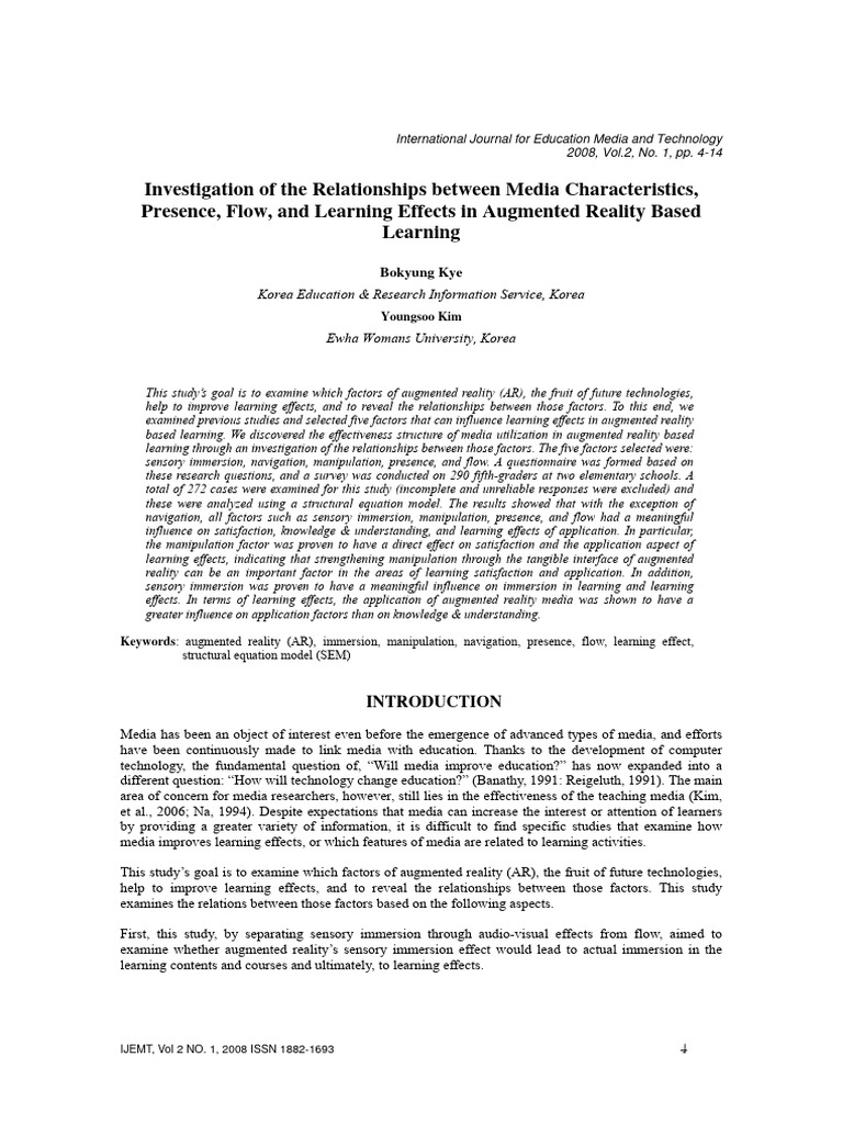 Investigation of The Relationships Between Media Characteristics, Presence, Flow, and Learning ...