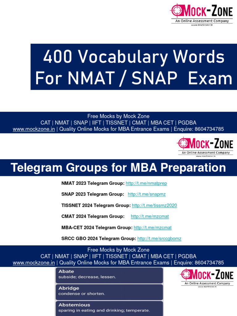 400 Words Vocabulary For NMAT | PDF | Qualifications | Vocational Education