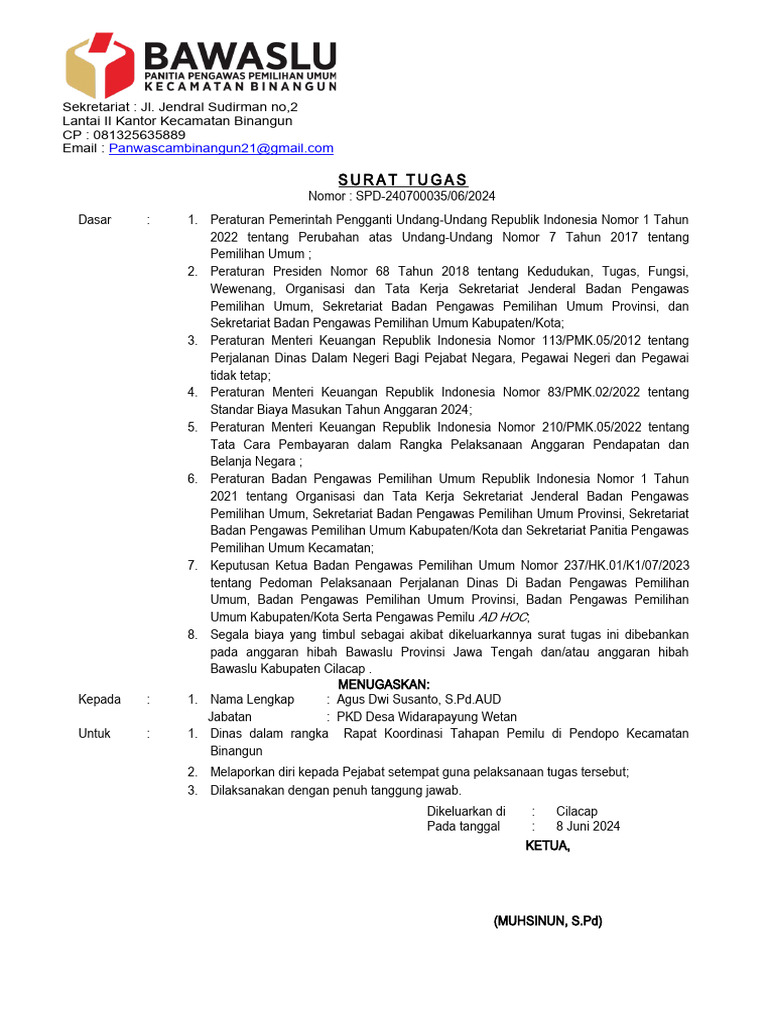 Dasar Surat Tugas Tahun 2024 | PDF