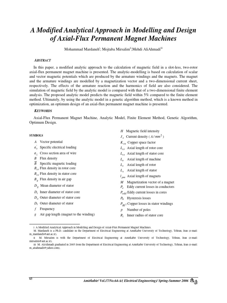 Modeling and Design of Axial Flux Perman | PDF | Electric Motor ...