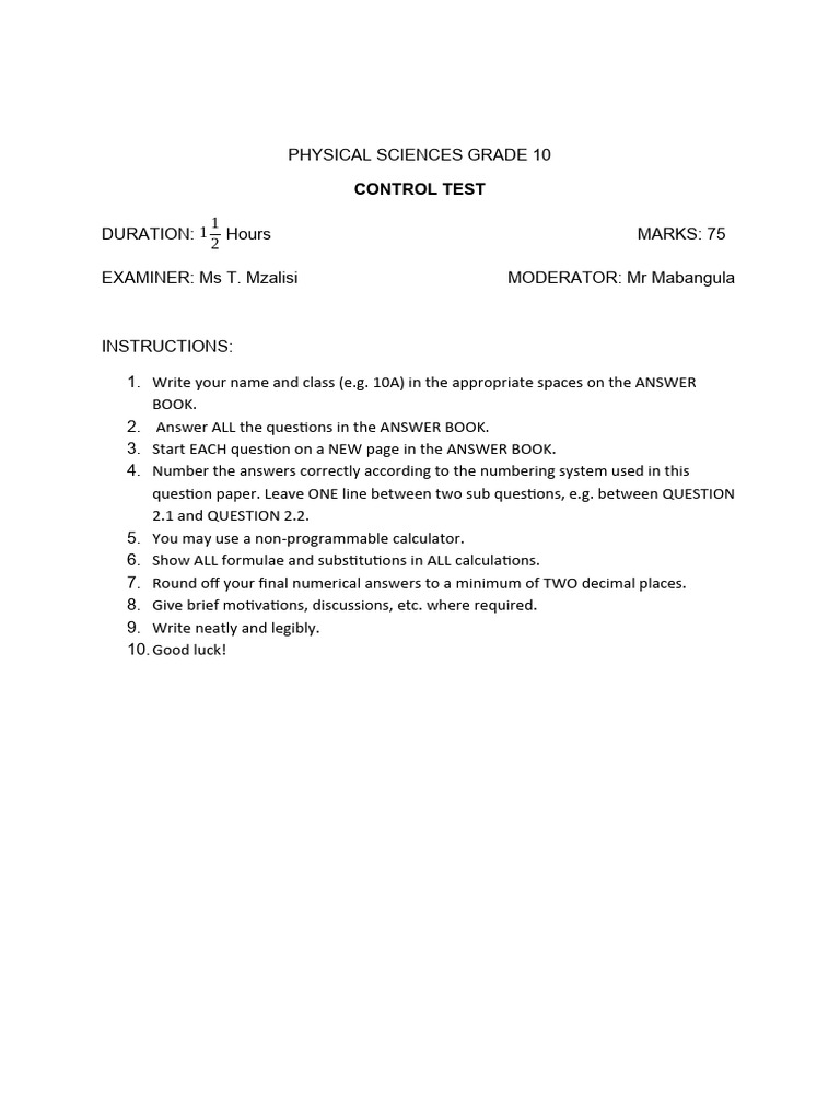 March Control Test | PDF | Chemical Substances | Chemical Compounds