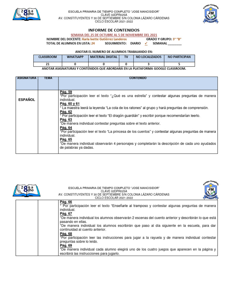 07 Planeacion 3ro. B 25 Oct - 5 Nov 2021 | PDF | Educación primaria