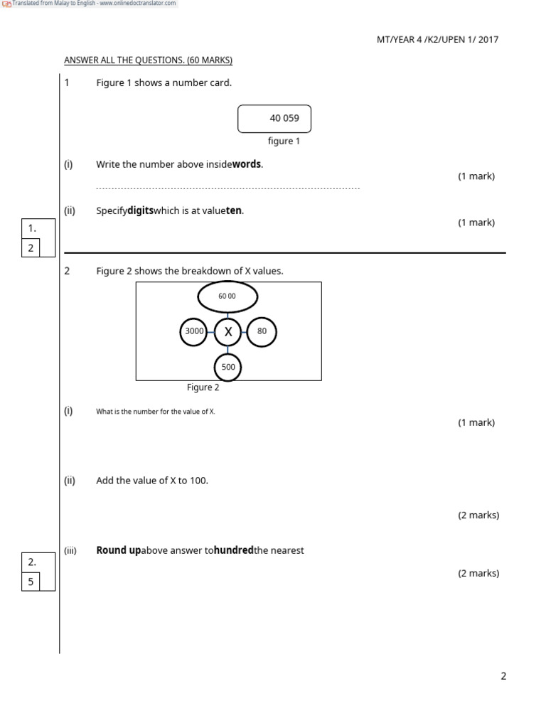 Ujian Akhir Tahun KSSR Tahun 4 Matematik Kertas2 Set1.ms - en | PDF
