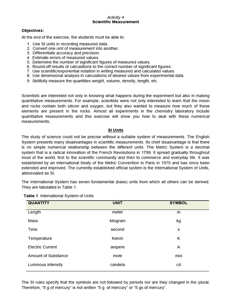 Activity 4 - Scientific Measurement | PDF | Significant Figures ...