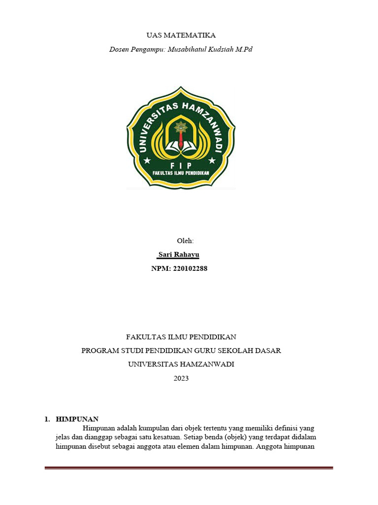 UAS - MTK - Sari Rahayu | PDF