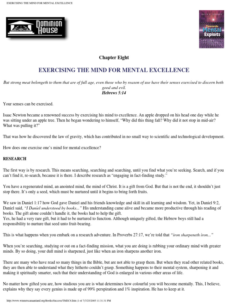 Exercising The Mind For Mental Excellence | PDF | Daniel (Biblical Figure) | Wisdom