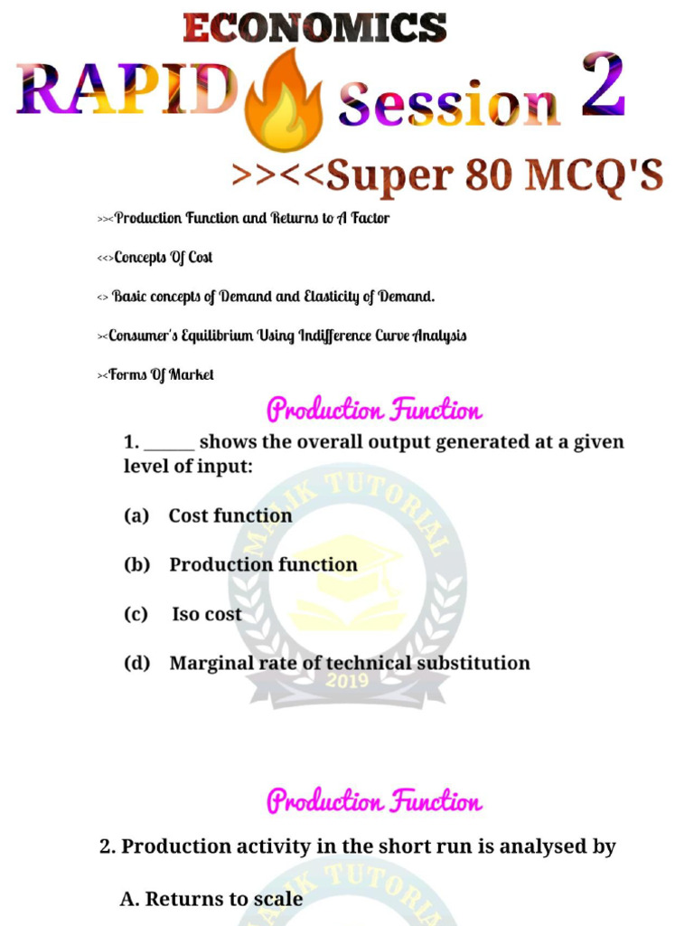 Economics Rapid Fire session 2 By Malik Tutorial | PDF
