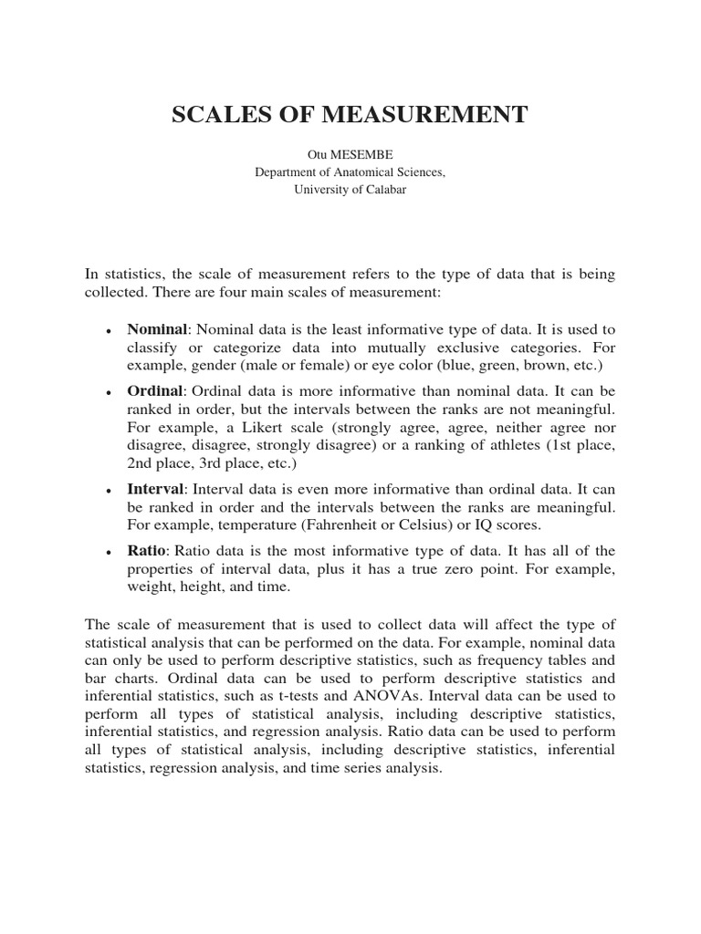 Scales of Measurement | PDF | Level Of Measurement | Statistics