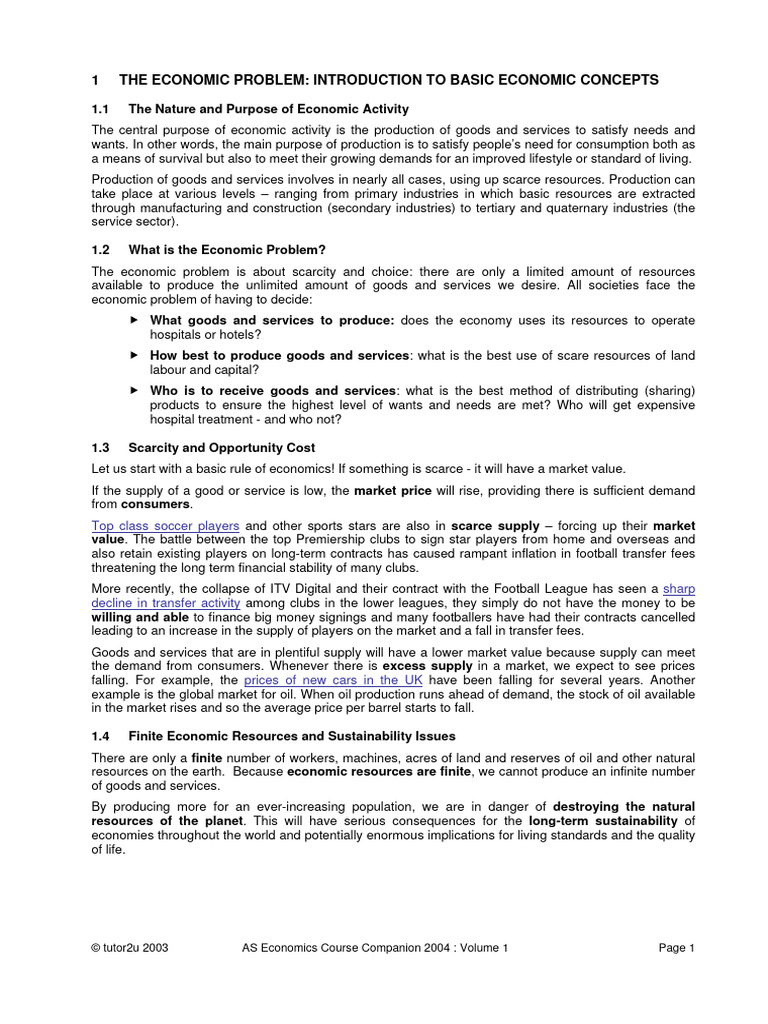 1 The Economic Problem - Introduction To Basic Economic Concepts | PDF | Economics ...