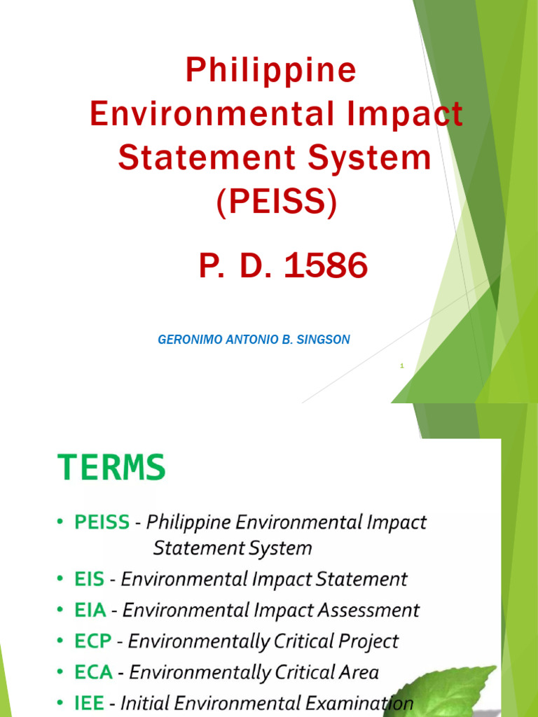 Philippine Environmental Impact Statement System (Peiss) P.D. 1586 ...