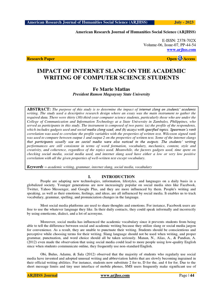 Impact of Internet Slang On The Academic Writing of Computer Science ...