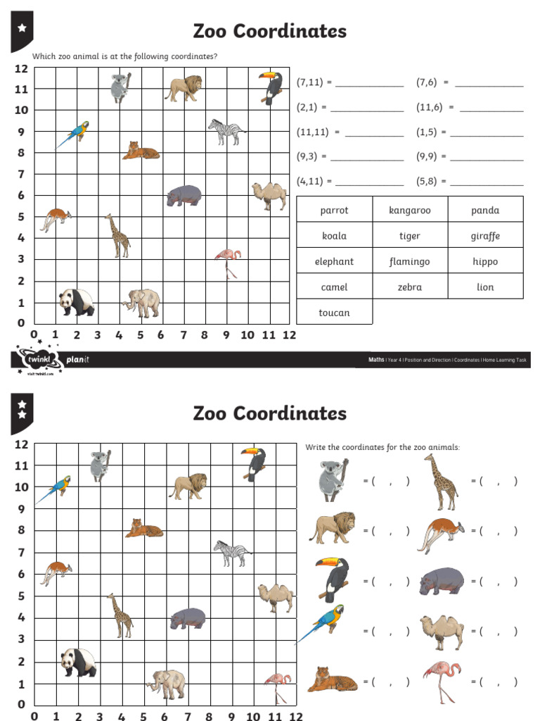 Differentiated Zoo Coordinates Home Learning Task 2 | PDF | Zoo | Zoology