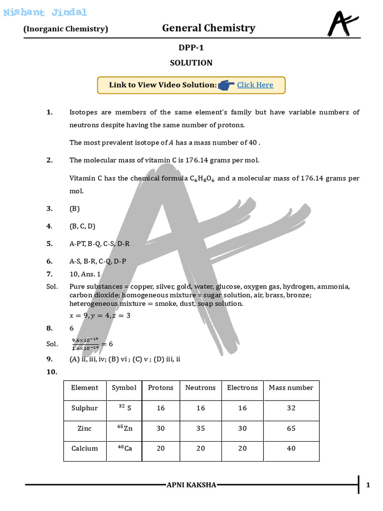 DPP - 01 (Video Solution) _ General Chemistry NJ_247 | PDF