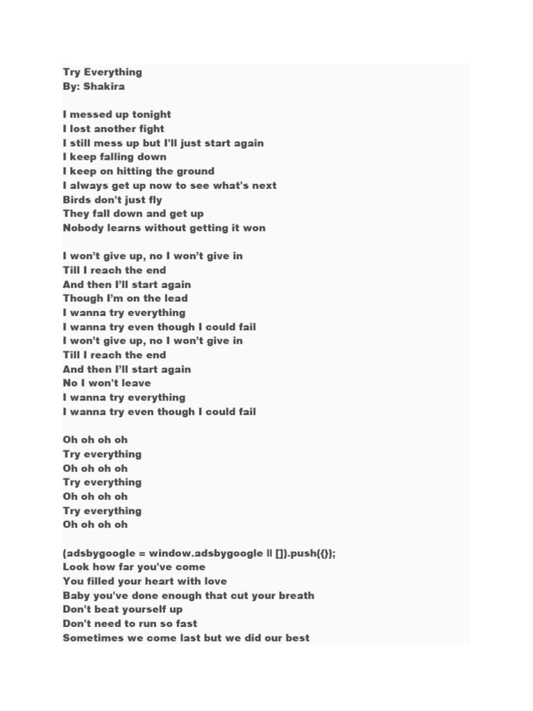 Try Everything by Shakira | PDF