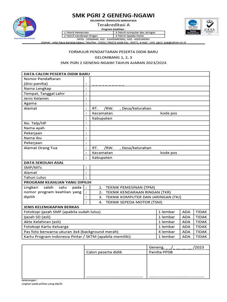 Formulir PPDB 2023-2024 | PDF