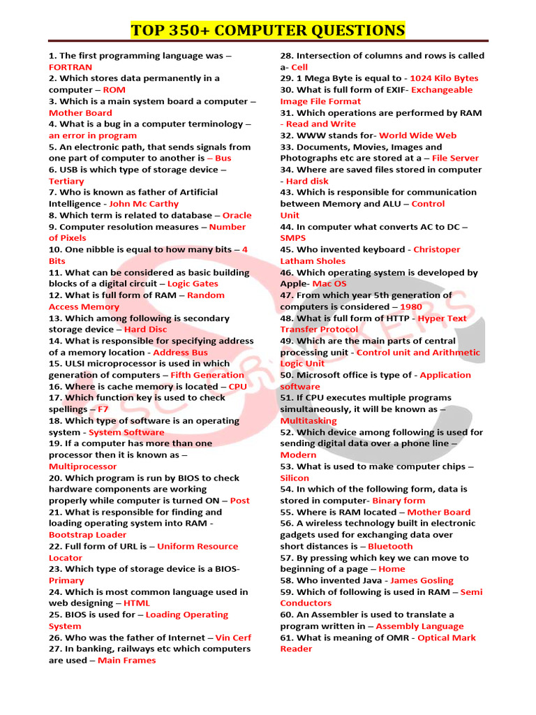 300+ Computer Question PDF | PDF | Computer Data Storage | Programming