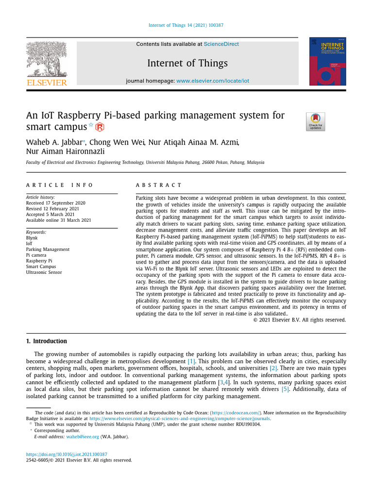 An IoT Raspberry Pi-Based Parking Management System For Smart Campus | PDF | Internet Of Things ...