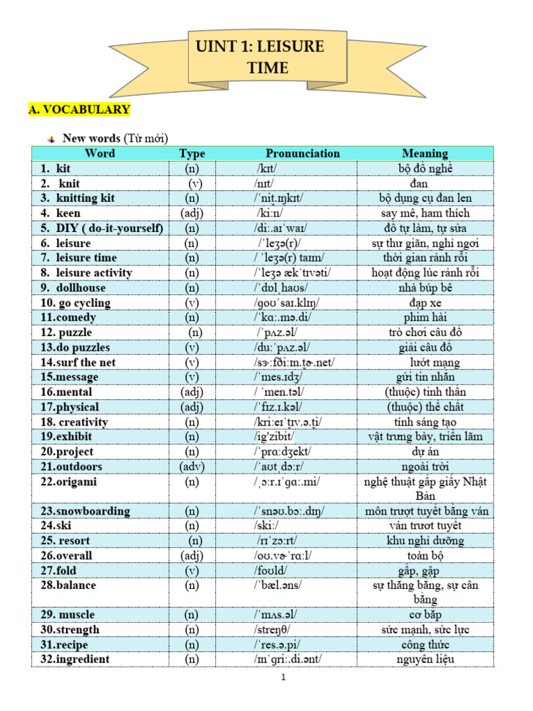 8-Sts-Unit 1-Leisure Time | PDF