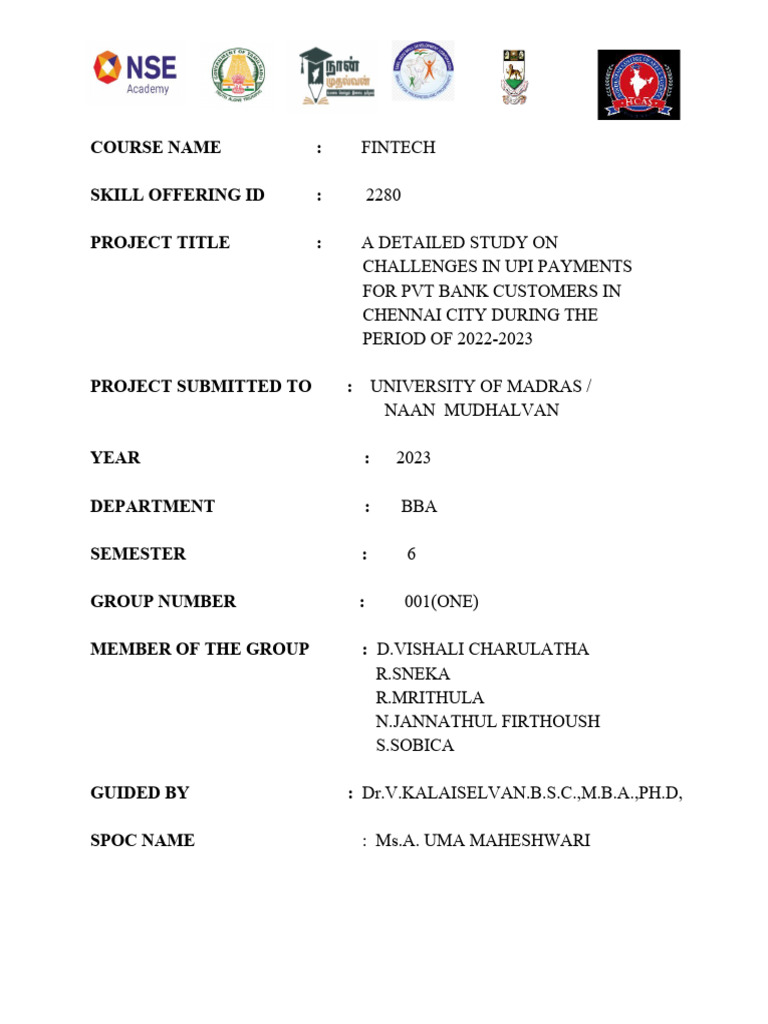 (Group 1) Naan Mudhalvan Project | PDF | Banking Technology | Service Industries