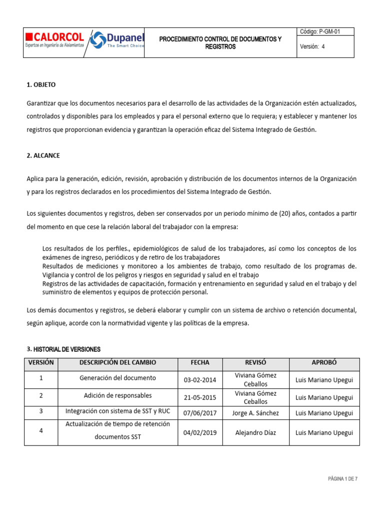 P-GM-01 Procedimiento Control de Documentos y Registros | Descargar gratis PDF | Archivo de ...