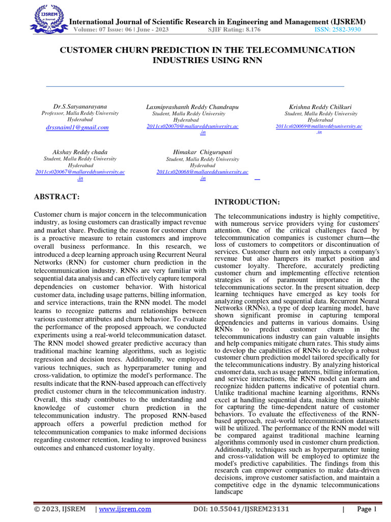 Customer churn prediction in the telecommunication industries using RNN ...
