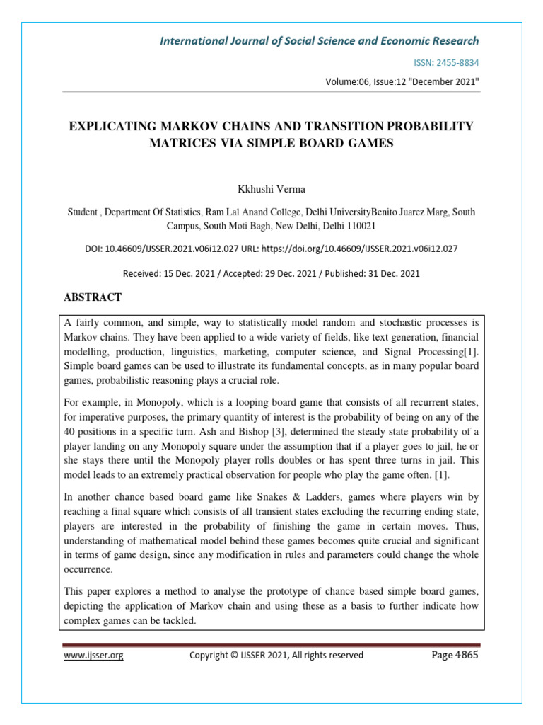 Explicating Markov chains and transition probability matrices via ... Explicating Markov chains and transition probability matrices via ...
